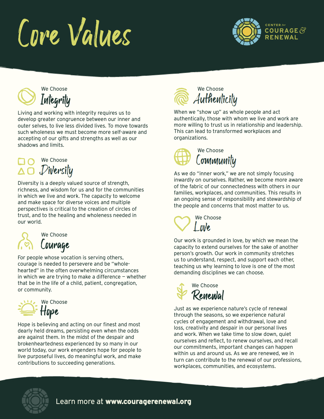 Courage & Renewal Core Values | Center for Courage & Renewal